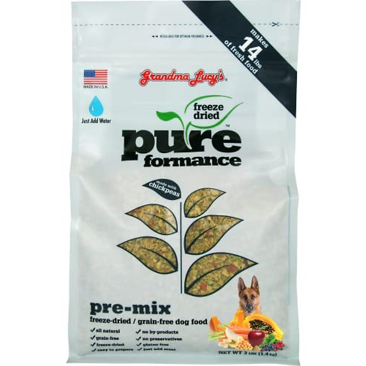Grandma Lucy's PUREformance Pre-Mix Dog Food, Grain Free and Freeze-Dried - 3Lb Bag