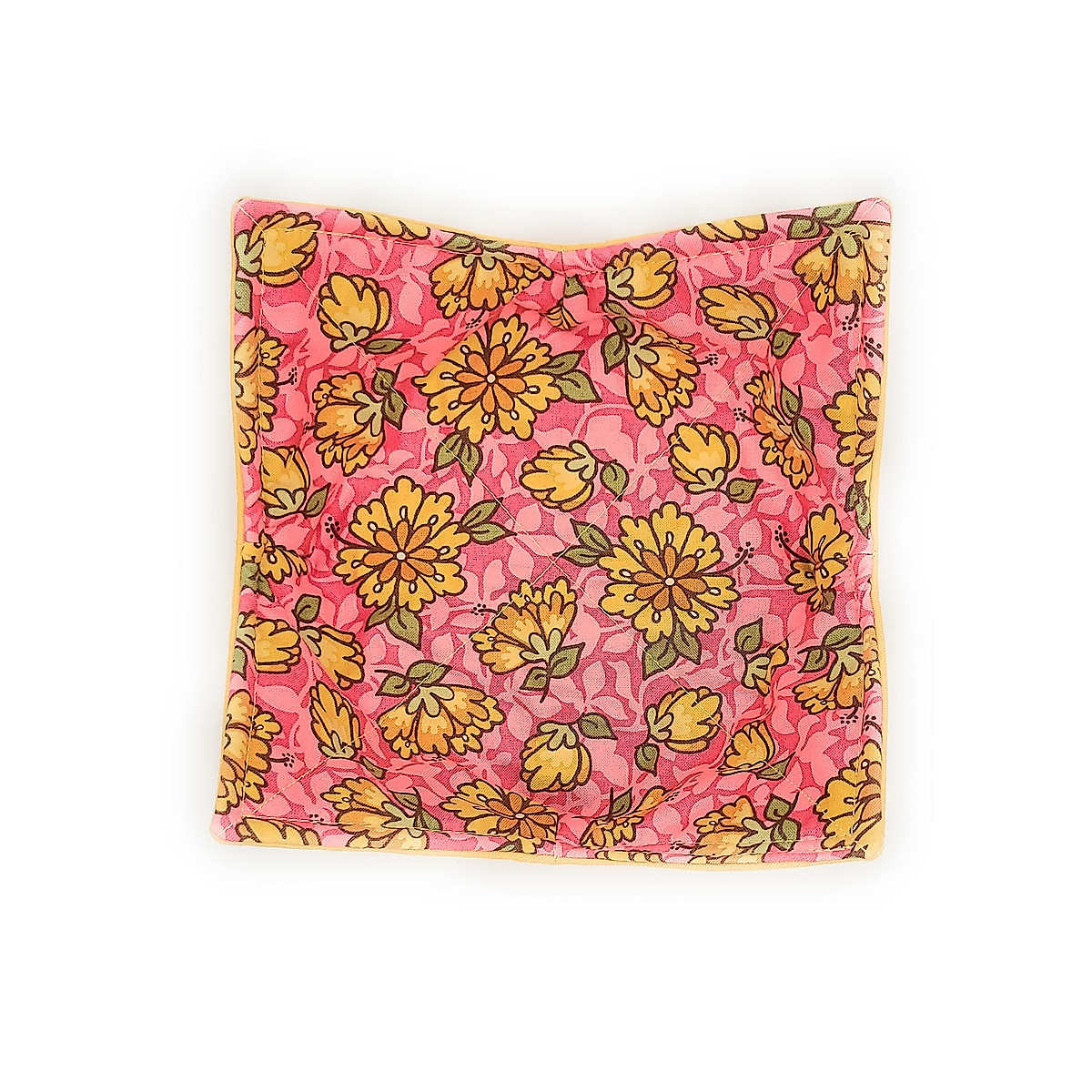 Yellow Flowers on Pink Microwave Cozy Yellow Dahlia Reversible Soup Bowl Buddy Microwaveable Potholder Floral Handmade Housewarming Hostess Mothers Day Gifts Under 10