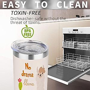 silichee 20 Oz Insulated Tumblers Stainless Steel Cup with Lid Stylish Cartoon Lama Ornament Cactus No Drama Llama Poster Tumblers Double Wall Vacuum Coffee Mugs for Cold Hot Drinks for Sport