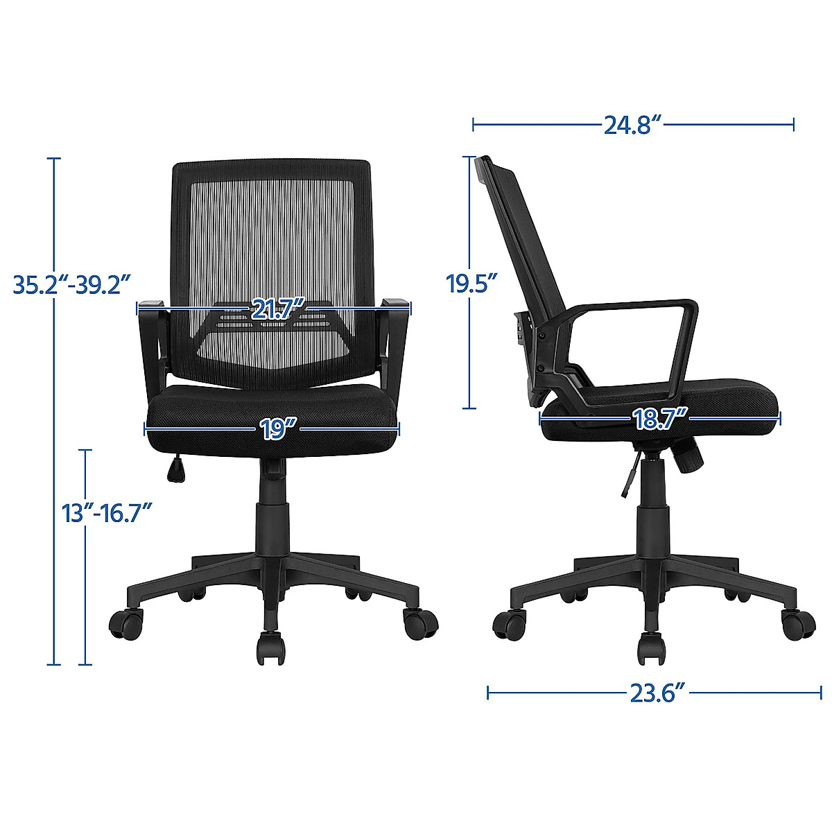 Yaheetech Home Office Modern Desk & Chair Set, Simple Computer Desk 40 Inch with Mesh Mid-Back Height Adjustable Office Chair, Long Writing/Work Desk, Mesh Swivel Chair with Lumbar Support, Black