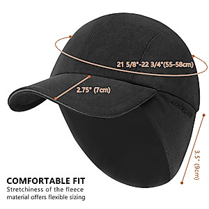 GADIEMKENSD Winter Running Hats Reflective Fleece Ponytail Hat for Women Baseball Caps with Earflap Drop Down Ear Warmer Mens Skull Cap Beanie with Visor Cold Hat for Outdoor Hiking Snow Ski Black