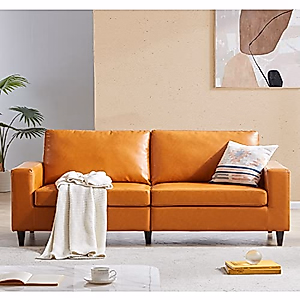 EMKK 75 inch Large Sofa, Modern 3 Seater Couch Furniture, Three-seat Classic PU Leather Settee Back for Living Room, Apartment and Small Space, Gray, Brown