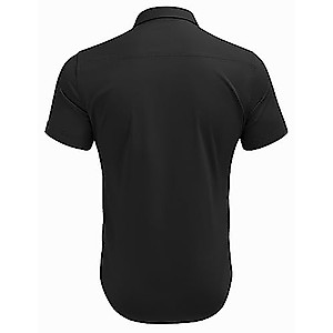 COOFANDY Mens Shirt Muscle Fit Dress Slim Fit Cotton Casual Button Down with Pocket, 01-Black, Large, Short Sleeve