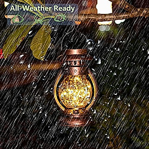 2 Pack Vintage Lantern,Halloween Outdoor Lanterns 2 Modes Option Solar Powered & Battery Operated Cracked Glass Ball Design Waterproof for Table, Garden, Patio,Weddings, Holidays(Warm White)