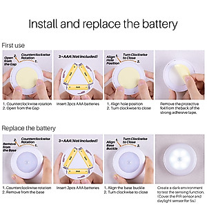 Motion Sensor Lights Indoor, STAR-SPANGLED High CRI Stick on Stair Puck Lights Battery Operated, Cordless LED Step Night Light for Under Cabinet, Hallway, Stairway, Closet, Kitchen (Cool White, 3Pack)