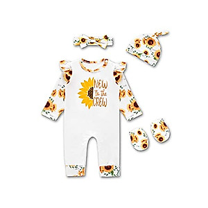 Fairy Sassy Newborn Baby Girl Bodysuit Infant Letter Flower Print Jumpsuit Coming Home Clothes Outfit ( 0-3 Months,Yellow )