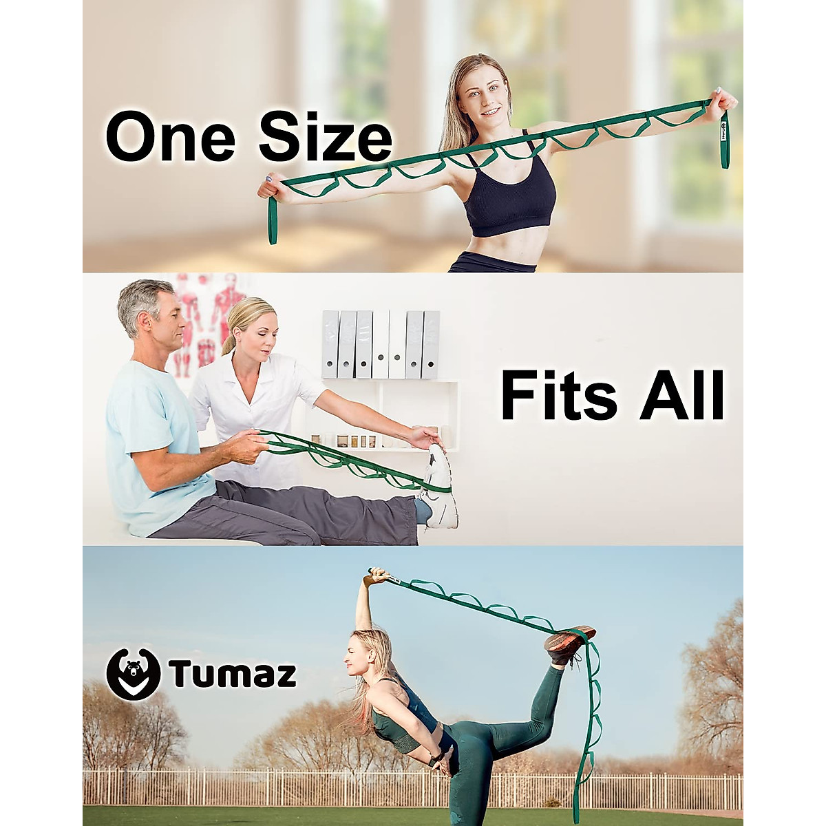 Tumaz Stretching Strap - 10 Loops & Non-Elastic Yoga Strap [Budget Version]- The Perfect Home Workout Stretch Strap for Physical Therapy, Yoga, Pilates, Flexibility - [Included E-book, Extra Durable]