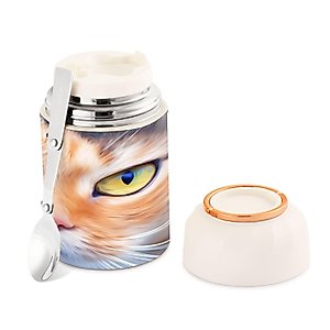 CUPADA Pretty Kitten Cute Food Jar, Lovely Cats Pets Insulated Hot Food Jars Vacuum 17OZ with Folding Spoon for Work Trip Picnic Camping