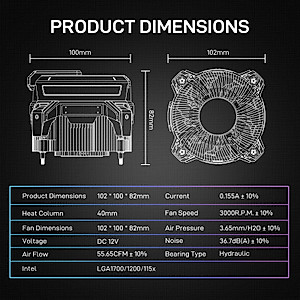 ALSEYE W90 CPU Cooler, Temperature Displayed CPU Cooler for Small Size PC Case with Powerful 90mm ARGB Lighting Fan and 40mm High-Performance Heat Column Inside (W90 Intel Version)