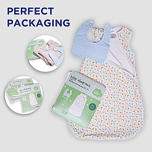 Baby Sleep Sack and Baby Bibs with 100% Cotton Material Toddler Sleeping Sack, Cute and Comfortable Baby Swaddle Sack has Adjustable Length for Infants and Toddlers (White, 6-15 Months)