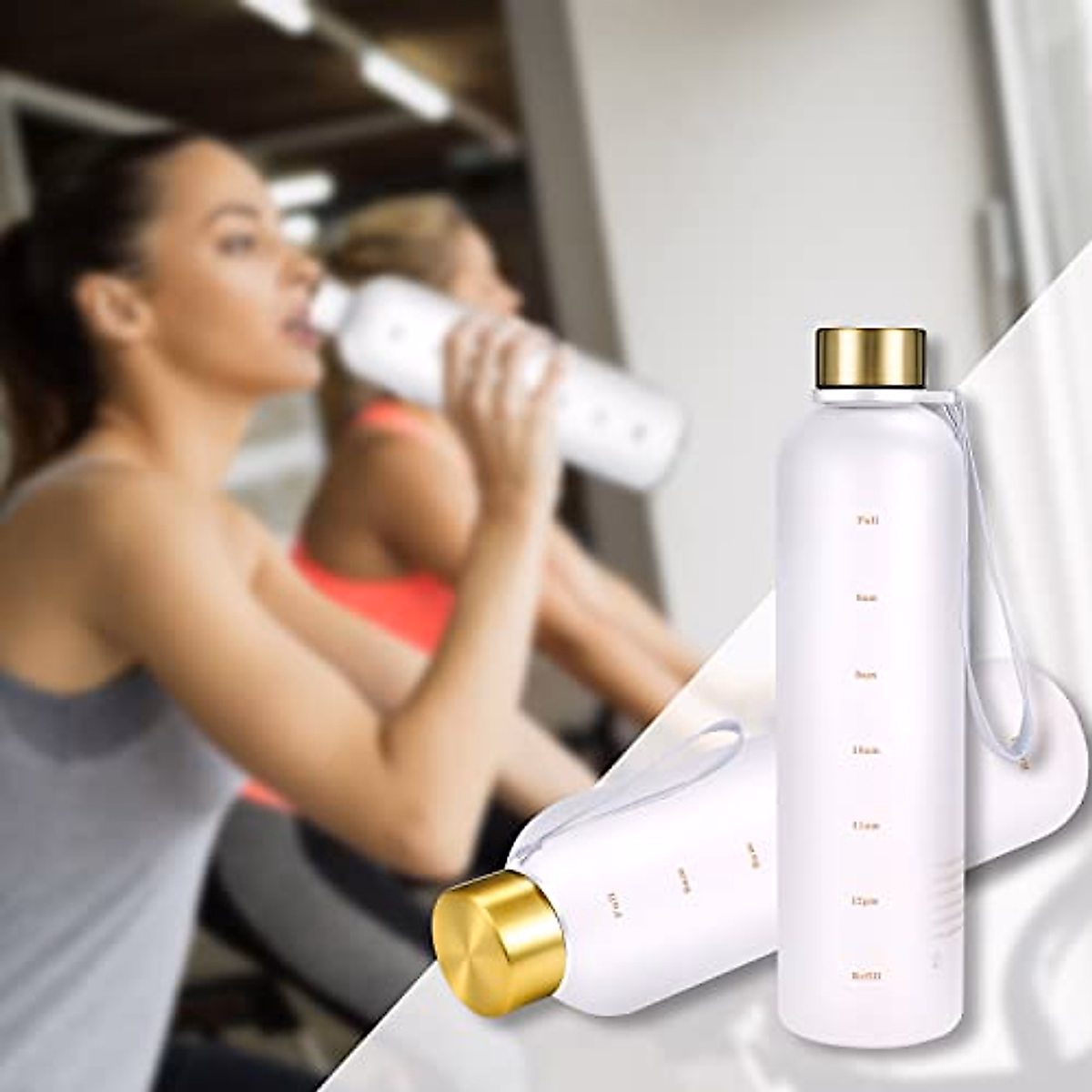 Sursip 32 oz Motivational Water Bottle with Time Marker，Reusable Water Bottle Perfect for the gym and office/Outdoors,BPA Free Frosted Plastic Bottle Leak proof with Carry Strap