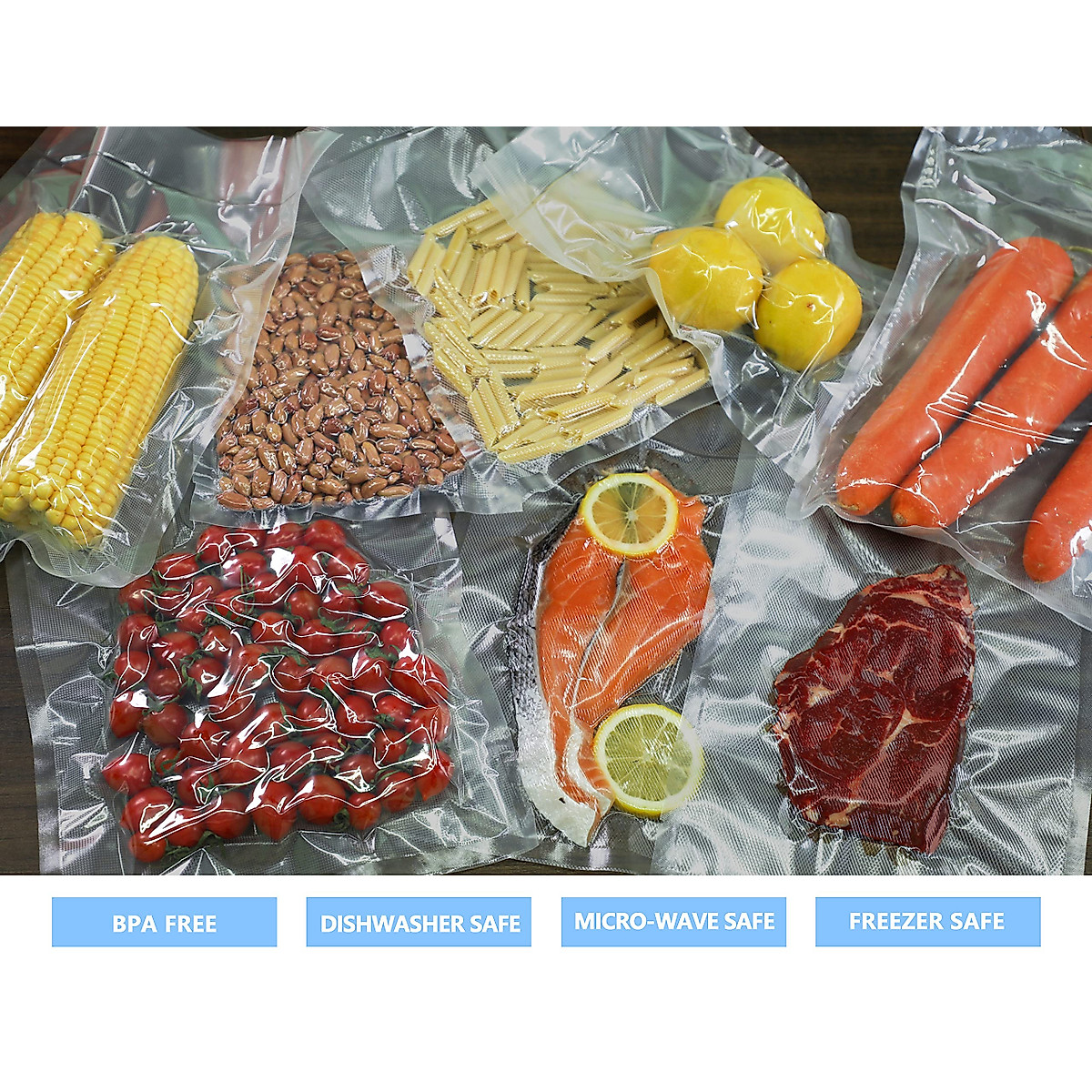 Qiluprop Vacuum Food Sealer Bags 100 Counts Quart Size 8" x 12'', BPA Free, Commercial Grade Textured Food Vacuum Sealer Bag, Thick Embossed Bags for Food Storage and Sous Vide Cooking