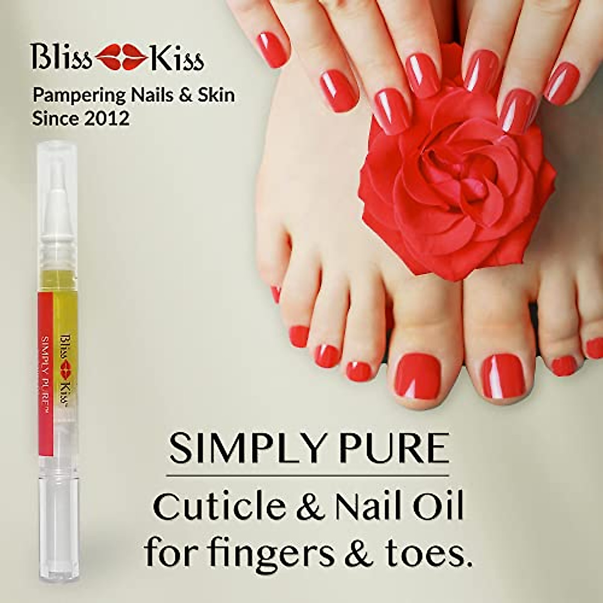 Bliss Kiss | 1 Crisp Fragrance | Nail Oil Cuticle Pen w/Vitamin E & Jojoba⏤Nail Strengthener Nail Growth Treatment for Brittle Peeling Breaking Thin Nails