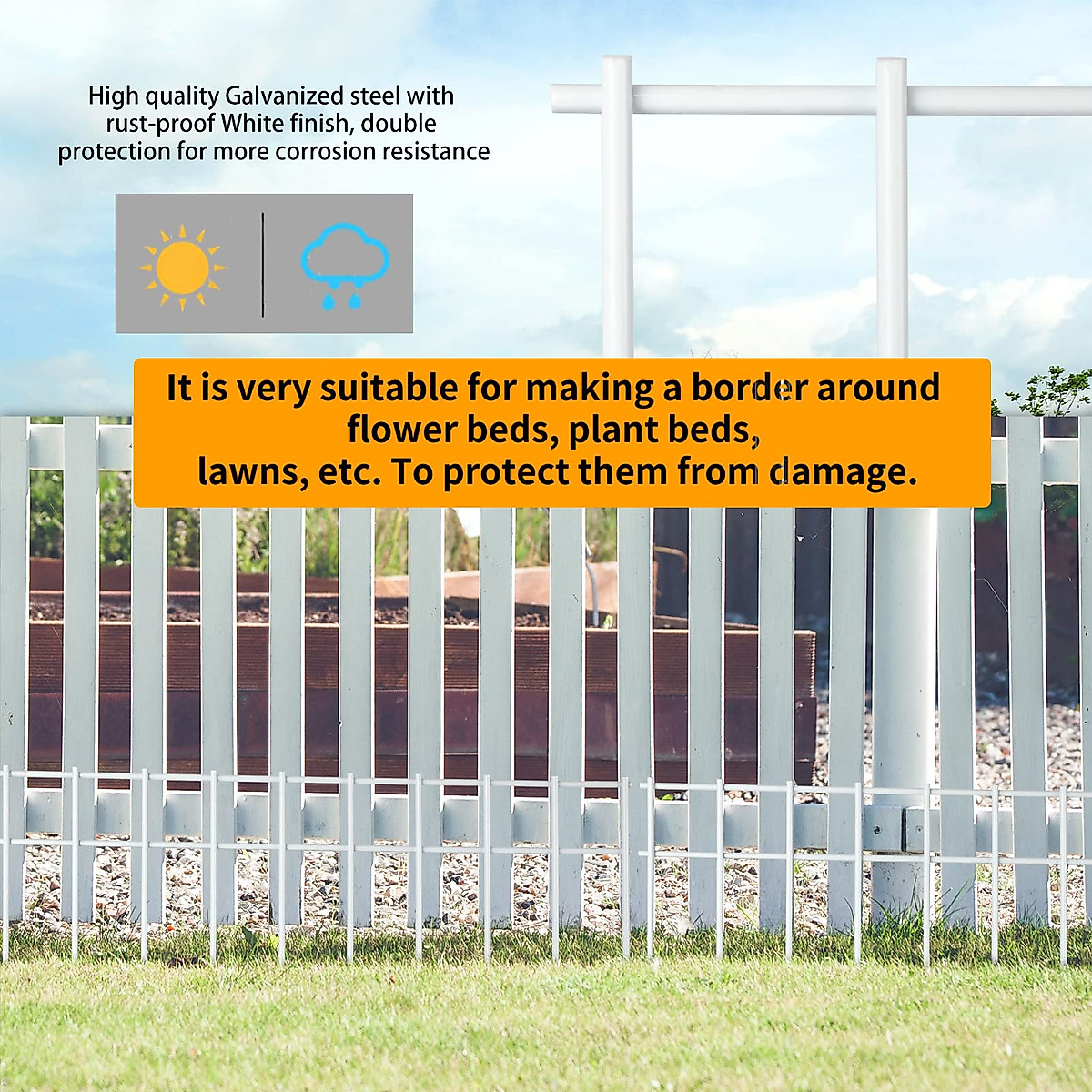 Adavin White Animal Barrier, 10 Pack 20in(L) X10in(H) No Dig Fence, Dog Digging Fence Barrier Rabbit Fence Protector, Galvanized Steel Stakes 2 inch Spike Spacing, Outdoor Yard Patio.Total 17 Ft(L)