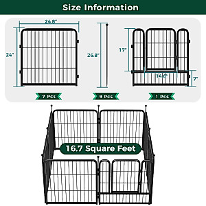 FXW Decorative Garden Metal Fence Temporary Animal Barrier for Yard, 8 Panels, 24inch, Black