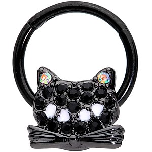 Body Candy 16G Black Anodized Steel Hinged Segment Ring Seamless Cartilage Nipple Ring Black Cat Septum 3/8"