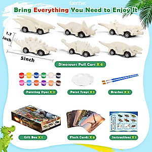 faentwc Painting Toys for Kids 5-7 2 in 1 Dinosaur Arts Painting Kits and Pull Back Cars Toy for Boys 3-12 Year Old Art & Craft Set for Girl DIY Christmas Birthday Gifts for Kid Age 4 5 6 7 8 9 10