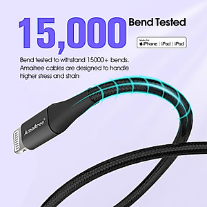 Amaitree USB C to Lightning Cable 4Ft, [Apple MFi Certified] 2-Pack 3A Fast Charging Type-C to Lightning Woven Cable, Car Play Charging Braided Cable for iPhone 14/13/12/11/XS/XR/8 Series - Black