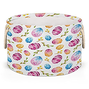 Colorful Eggs Easter Pattern (17) Large Round Baskets for Storage Laundry Baskets with Handles Blanket Storage Basket for Bathroom Shelves Bins for Organizing Nursery Hamper Girl Boy
