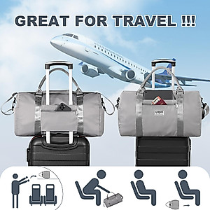 SUPROMOMI Large Travel Duffel, Sports Tote, Gym Yoga Bag - Airplane Carry-on with Extra Shoe & Small Clear Makeup Bag - Overnight Crossbody for Men & Women - Grey