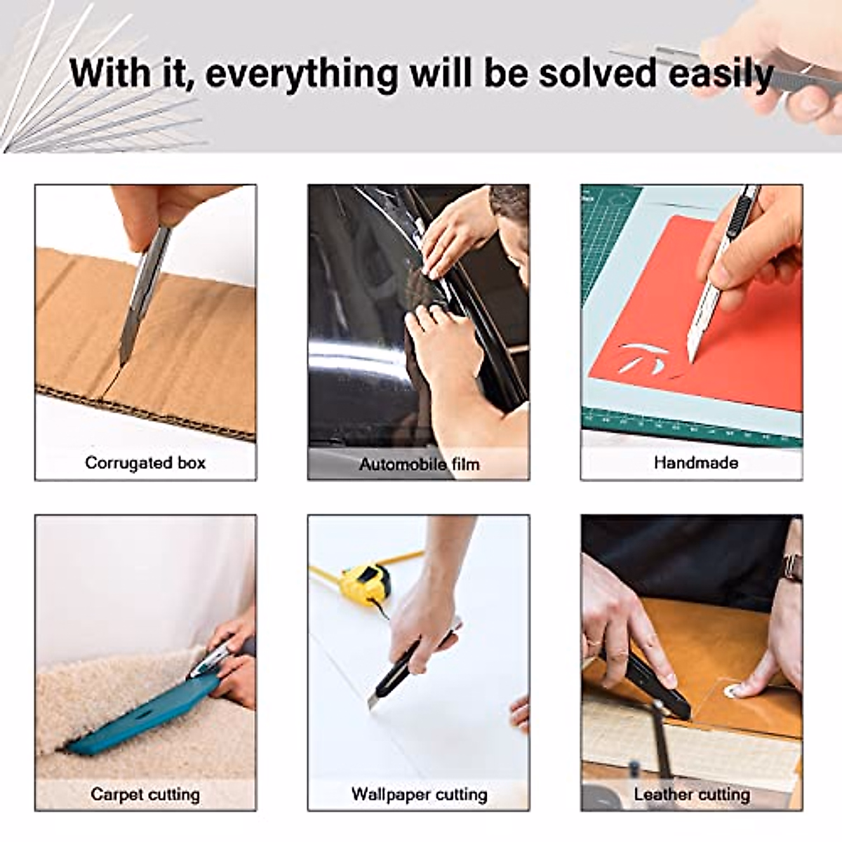 FOSHIO Utility knife Retractable with 30 Degree Snap Off Blade 9MM Box Cutter Knife, Office Vinyl and Paper Cutting Craft Knives, Pack of 3