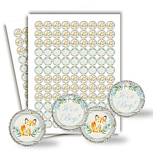 Watercolor Woodland Fox Boy Baby Sprinkle Baby Shower Kiss Sticker Labels, 300 Party Circle Stickers Sized 0.75” for Chocolate Kisses by Amanda Creation, Great for Favors, Treats, Envelopes & Bags