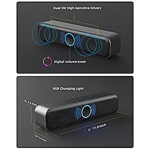 YOFANQI USB Computer Speakers for Desktop, Laptop, PC Gaming Speakers, Small Computer Sound Bar with Stereo Loud Sound, Enhanced Bass, Dynamic RGB Light, Digital Volume Knob