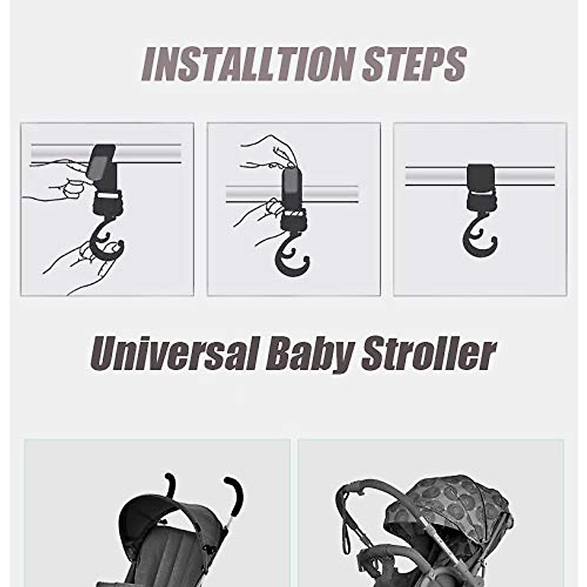 Baby Stroller Hooks, 4 Pack of Multi Purpose Hooks Adjustable Hanger Mommy Bag Hooks for Hanging Diaper Bags,Purse,Stroller Organizer