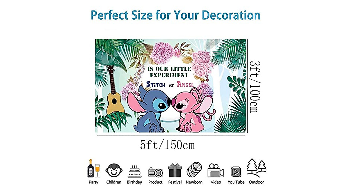 Stitch & Angel Jungle Leaves Backdrop for Baby Shower & Party