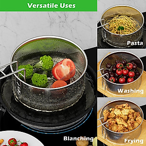 SOFRON Deep Fryer Basket 7.87" x 4", Round Stainless Steel Fry Baskets With Handle and Resting Hook for French Chips, Onion Rings, Chicken Wings and Pasta, Large