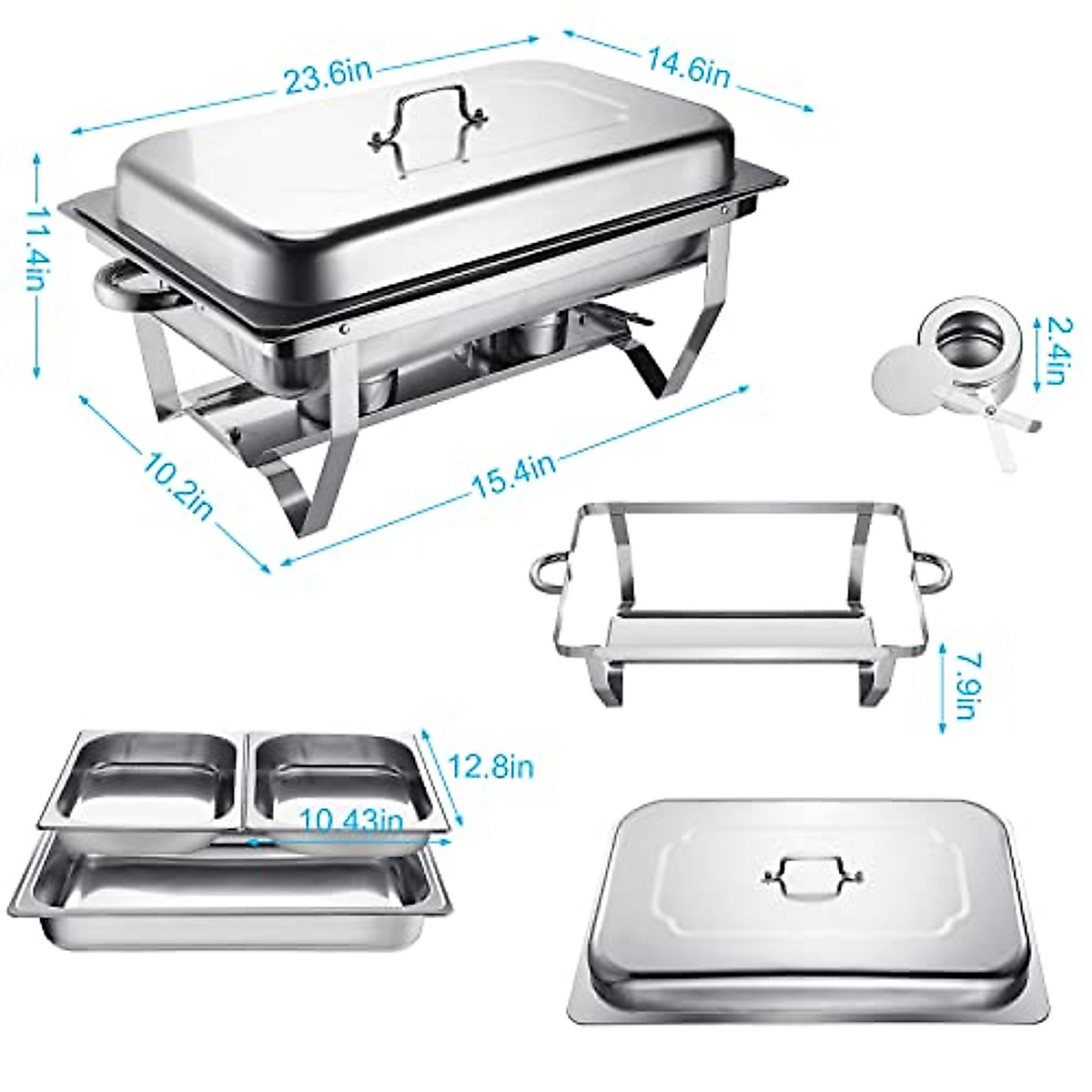 3 Packs Chafing Dishes Buffet Set, 8 Quart Buffet Servers and Warmers, Chaffing Servers Stainless Steel with 2 Half Size Food Pans, Rectangular Food Warmers for Parties Buffets