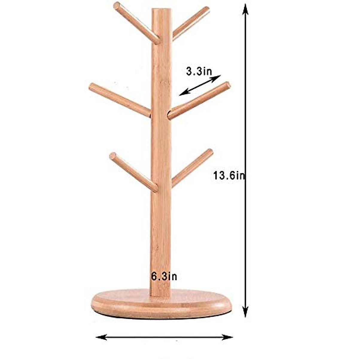 DYT Bamboo Mug Rack Tree, Organic Bamboo Mug Holder, Mug Hook,Mug Stand,Coffee Cup Dryer with 6 Hooks