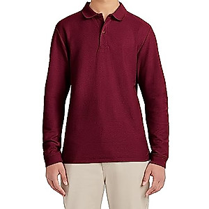 IZOD mens Long Sleeve Pique School Uniform Polo Shirt, Burgundy, 34-35 US