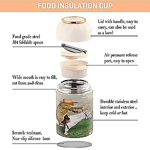 CUPADA Funny Cat Shepherd Food Jar, 3d White Horse Insulated Hot Food Jars Vacuum 17OZ with Folding Spoon for Work Trip Picnic Camping