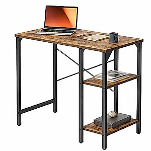 BANTI Small Computer Desk, 35 Inch Home Office Desk with 2Storage Shelves on Left or Right Side, Study Writing Desk with Storage Bag, Rustic Brown