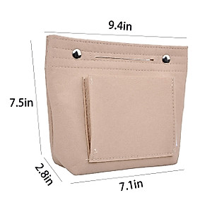 Vercord Mini Slim Small Felt Purse Organizer Insert Inside Handbag Tote Pocketbook for Women Beige