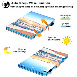 UUcovers for Apple iPad 9th/8th/7th Generation Case 10.2 inch (2021/2020/2019) with Pencil Holder Pockets [Auto Wake/Sleep] PU Leather Smart Folio Stand Wallet TPU Shockproof Cover, Beach Sunrise