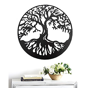 Bellaa 21925 Metal Wall Decor Tree of Life Circle Sign Living Room Outdoor Garden Rustic Art 24 inch