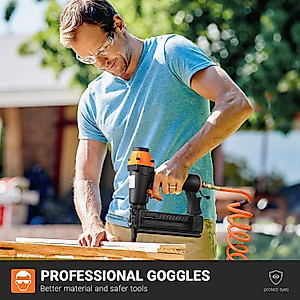 DSF Brad Nailer, Pneumatic, 18GA 2-In-1 Nailer, 5/8 inch-2 inch, Wider Visual Nail Indicator, 200pcs Brad Nails And 200pcs Crown Staples, 360 Degree Adjustable Exhaust, And CE Safety Glasses - TK5040