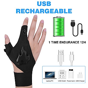 PaulTellie LED Flashlight Gloves,Rechargeable Hands Free Light Gloves, Gifts for Men, Cool Gadgets Tools for Outdoor Camping Fishing, Birthday Idea for Men Women Who Has Everything, 1 Pair