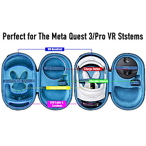Aenllosi Hard Carrying Case Compatible with The Meta Quest 3S/Oculus Quest 3/Pro VR Headset,Touch Controller,Charging Dock & Other Accessories(Black inner Blue,Case Only)