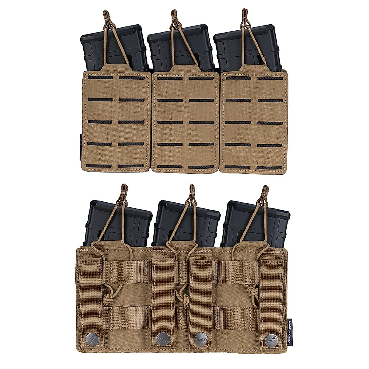 IDOGEAR Tactical Mag Pouch Open-Top Triple Molle Magazine Pouch for M4 M14 M16 AK AR-15 556 Rifle Magazines (Coyote Brown)