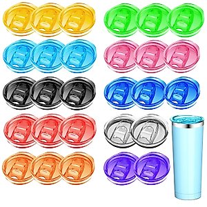 60 Pcs 20 oz Skinny Tumbler Lid Plastic Splash Resistant Lids Multi-colored Tumbler Cup Replacement Lids Spill Proof Travel Mug Lid for Mouth Tumbler Coffee Cooler Cup