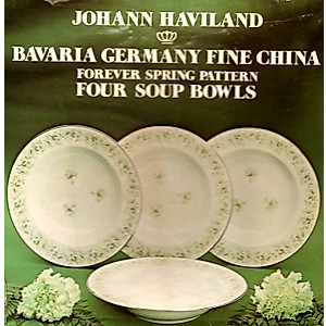 Johann Haviland Bavaria Germany Fine China Soup Bowls: Forever Spring Pattern, Set of 4
