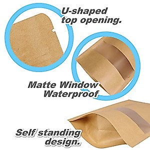 BAAGGNAA 60 Pack Ziplock Stand up Kraft Paper Bags Pouches with Front Matte Window for Food Storage Resealable Packaging Containers Household Reusable Organizer (6.3 * 9.0 Inch)