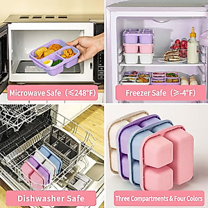 4 Pack Snack Containers, Bento Snack Box with 3 Compartment, Wheat Straw Reusable Lunch Containers for Adults Divided Food Storage Containers for Work Travel