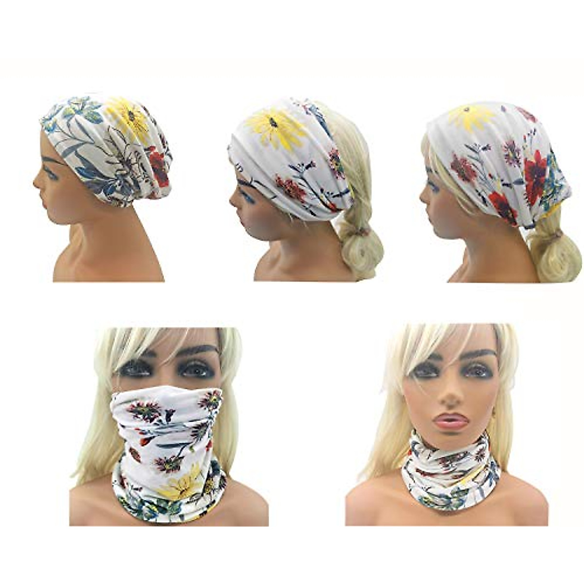 HONENNA Flower Printed Beanie Women Turban Headband Chemo Cap (Beige&Pink)