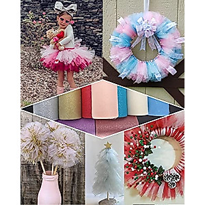 Glitter Gold Tulle Fabric Rolls, 6 Inch 50 Yards (150ft) Sparkling Spool Ribbon Sequin Netting for Tutu Skirt Gift Wrapping Wedding Party Decoration (White/Gold)