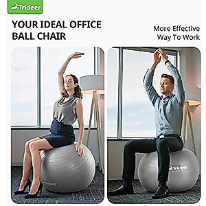Trideer Extra Thick Yoga Ball Exercise Ball, 5 Sizes Ball Chair, Heavy Duty Swiss Ball for Balance, Stability, Pregnancy, Physical Therapy, Quick Pump Included (Gray, XL (68-75cm))