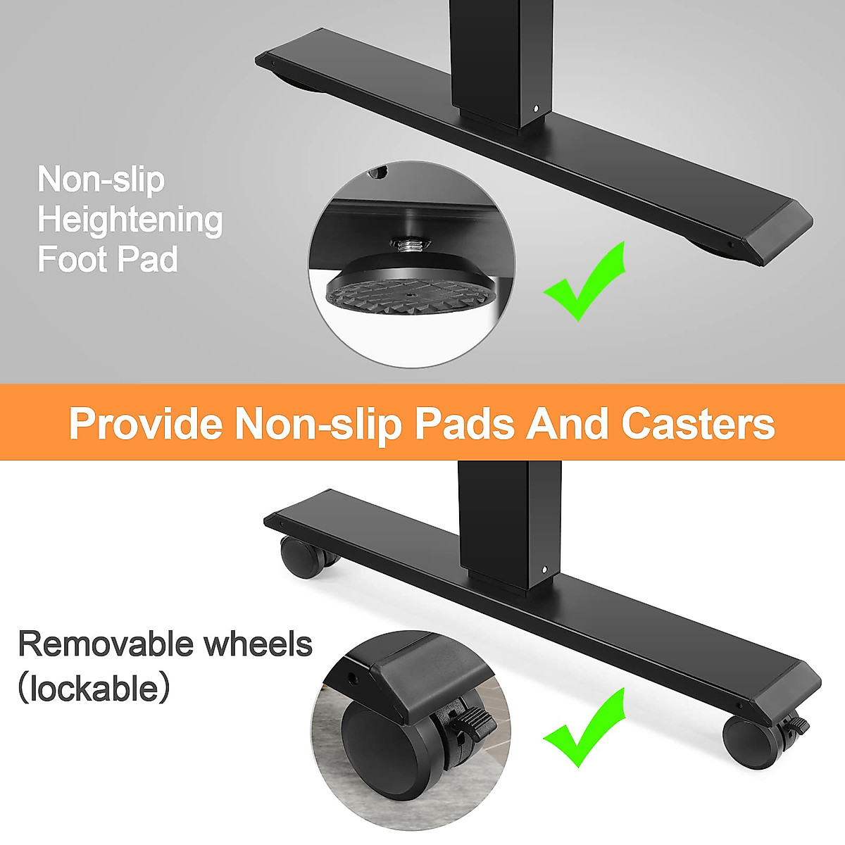 Legooin Electric Adjustable Height Standing Desk, 55×24 Inches Sit Stand Desk with Power Socket, 2 USB Ports, 3 Power Outlets, 4 Wheels,4 Memory Buttons Home Office Desk (Brown)
